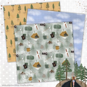 Camping Digital Paper Pack Camping Trip Forest Paper Pattern Commercial ...