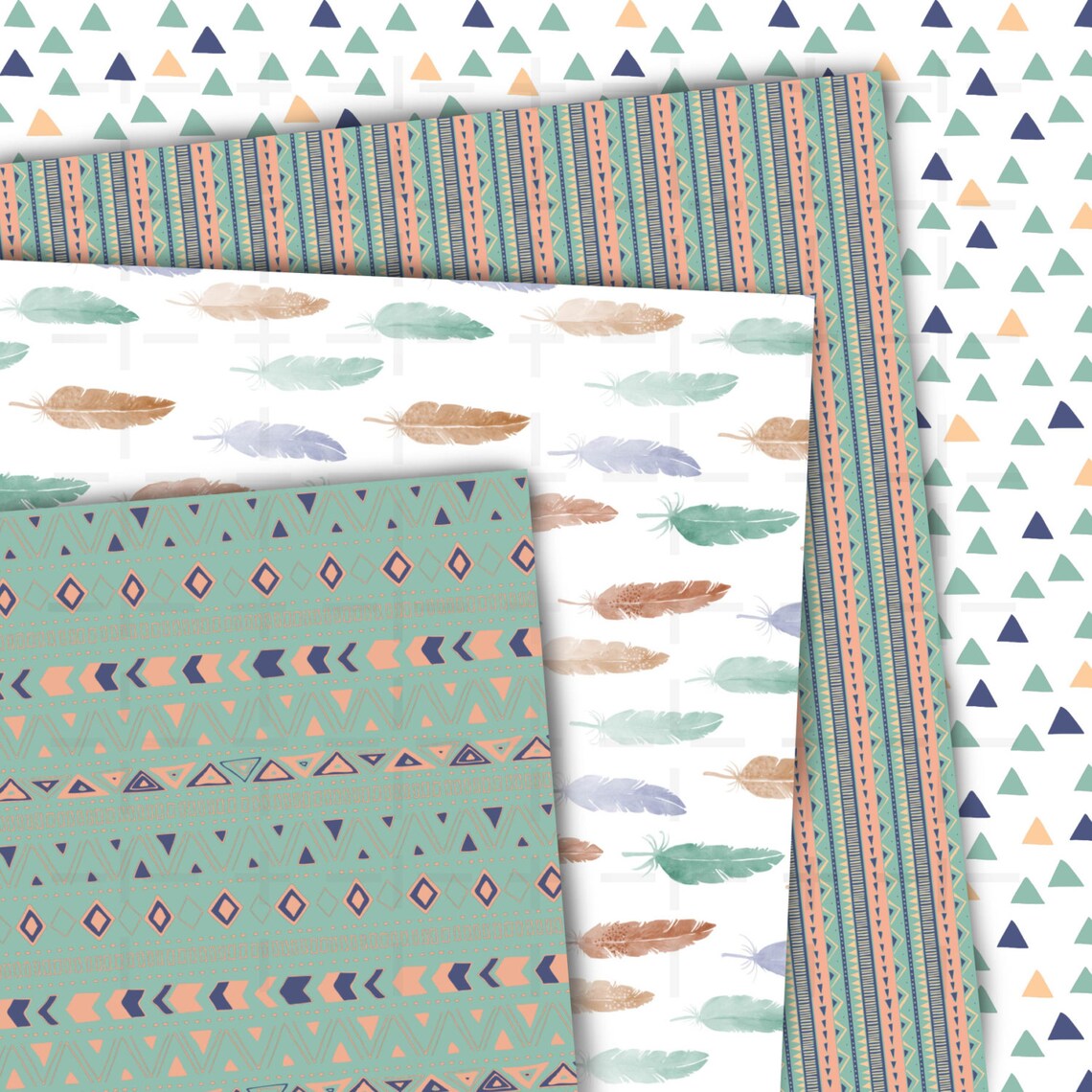 Tribal Feathers Digital Paper Pack Pastel Tribal Digital | Etsy