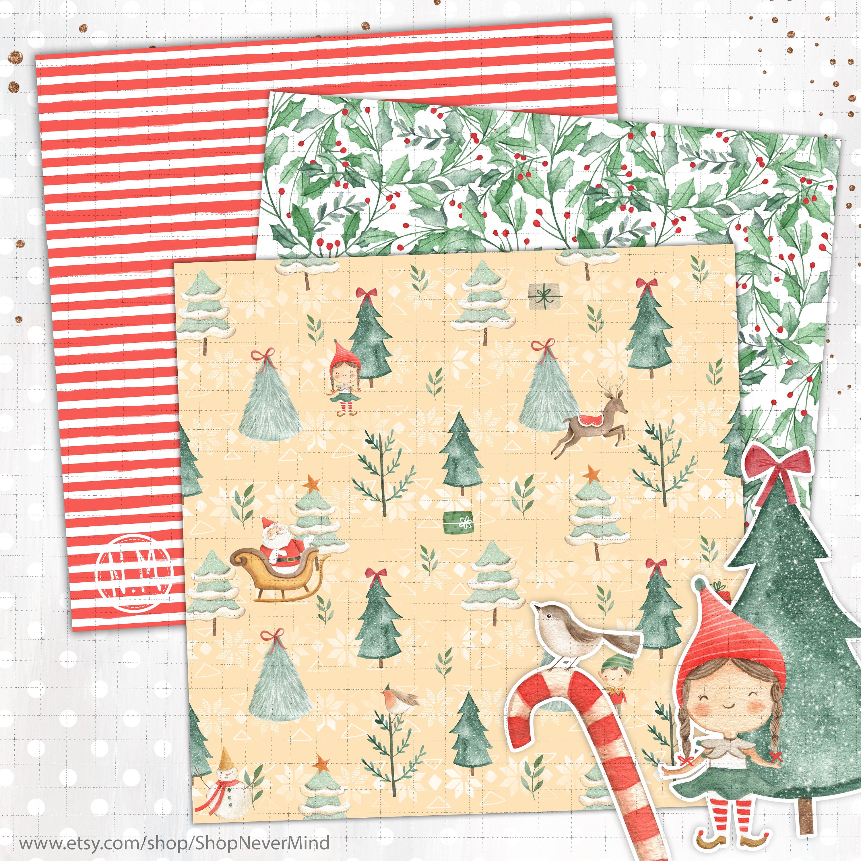 Christmas Digital Paper Pack Commercial Use Christmas Digital | Etsy