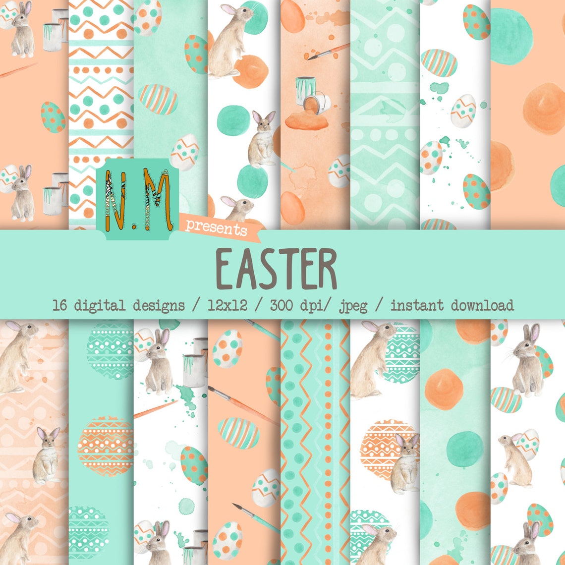 Easter Digital Paper Pack Watercolor Pastel Easter Digital - Etsy