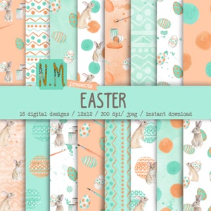 Easter Digital Paper Pack Watercolor Pastel Easter Digital Pattern Mint ...