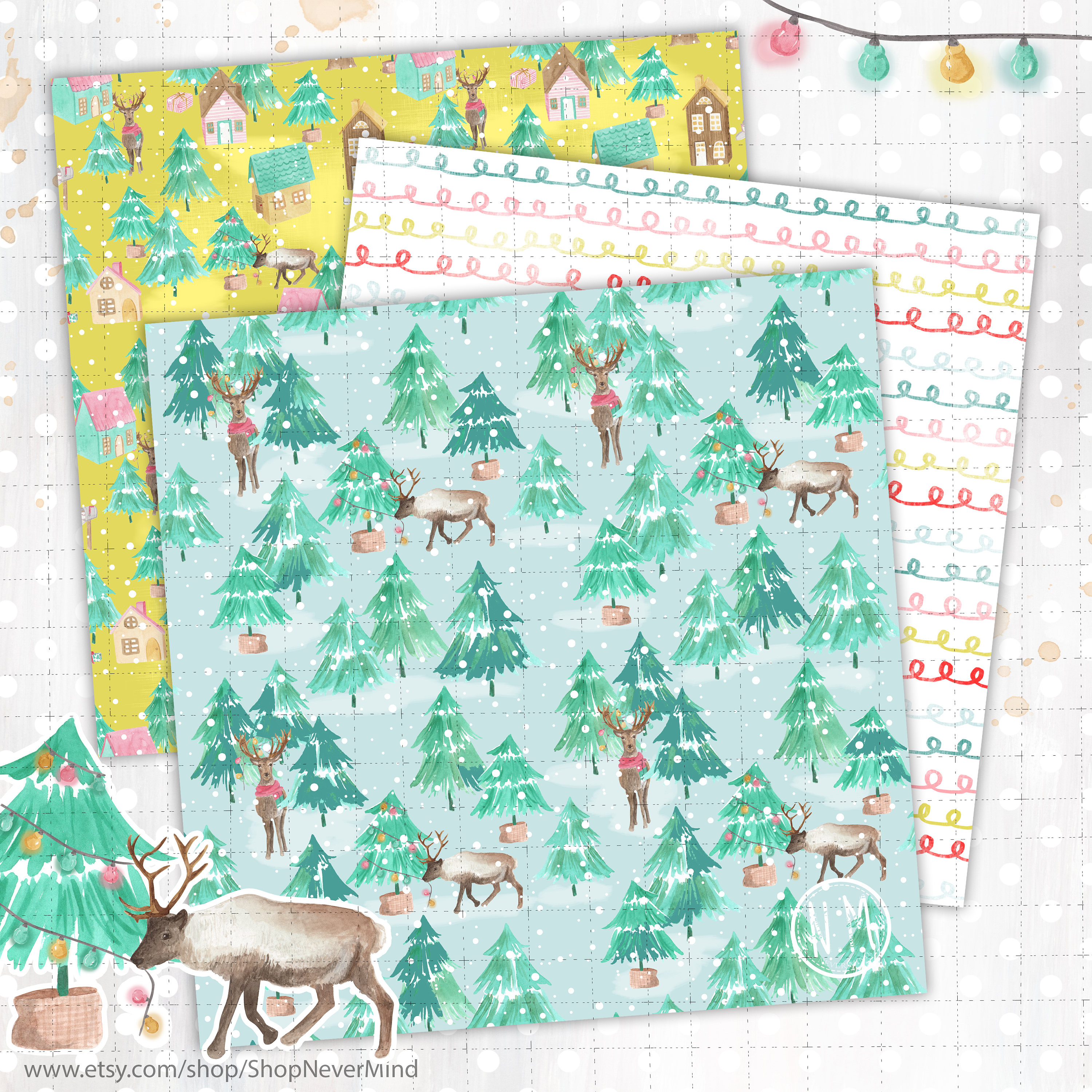 Christmas Paper Pack Cute Christmas Tree Digital Pattern - Etsy