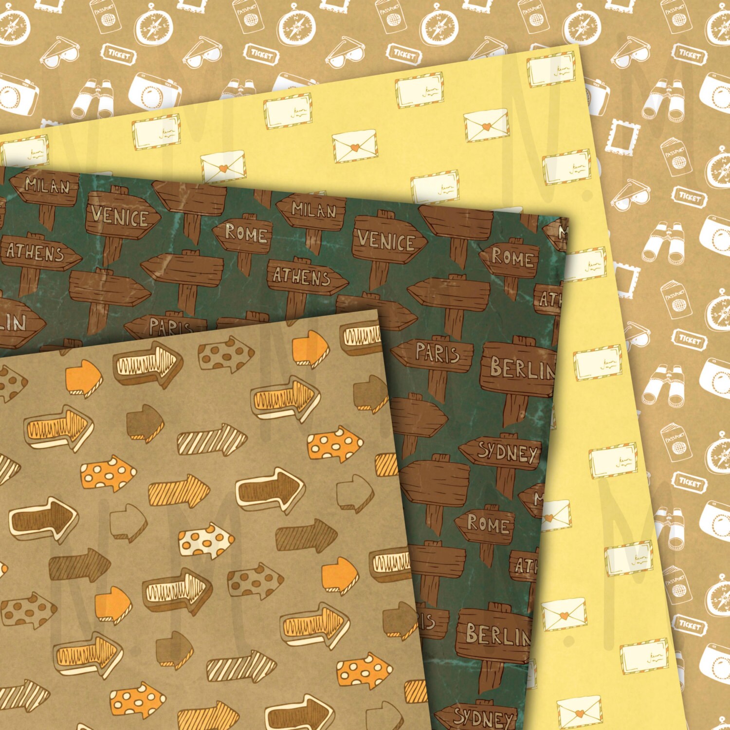 Vintage Travel Digital Paper Pack Travel digital pattern | Etsy