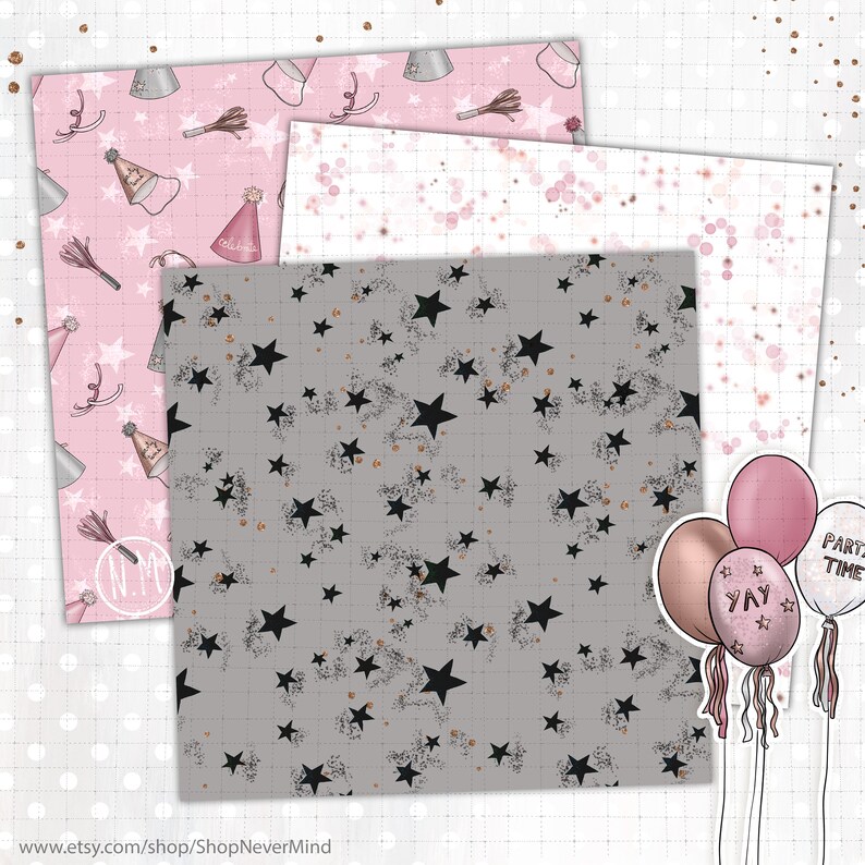 Birthday Digital Paper Pack Pink Birthday Party Digital - Etsy