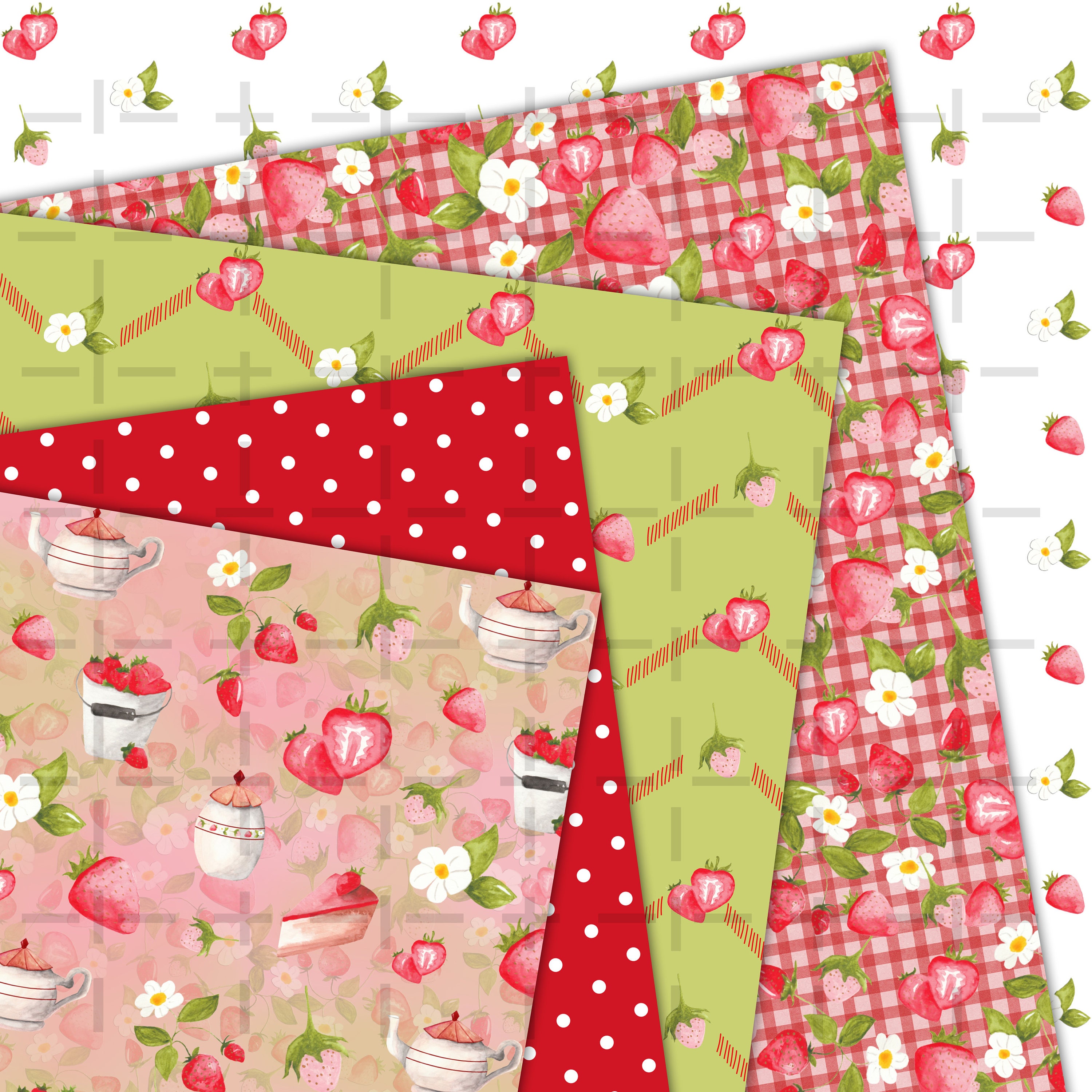 Strawberry Digital Paper Pack Watercolor Strawberry Cake - Etsy