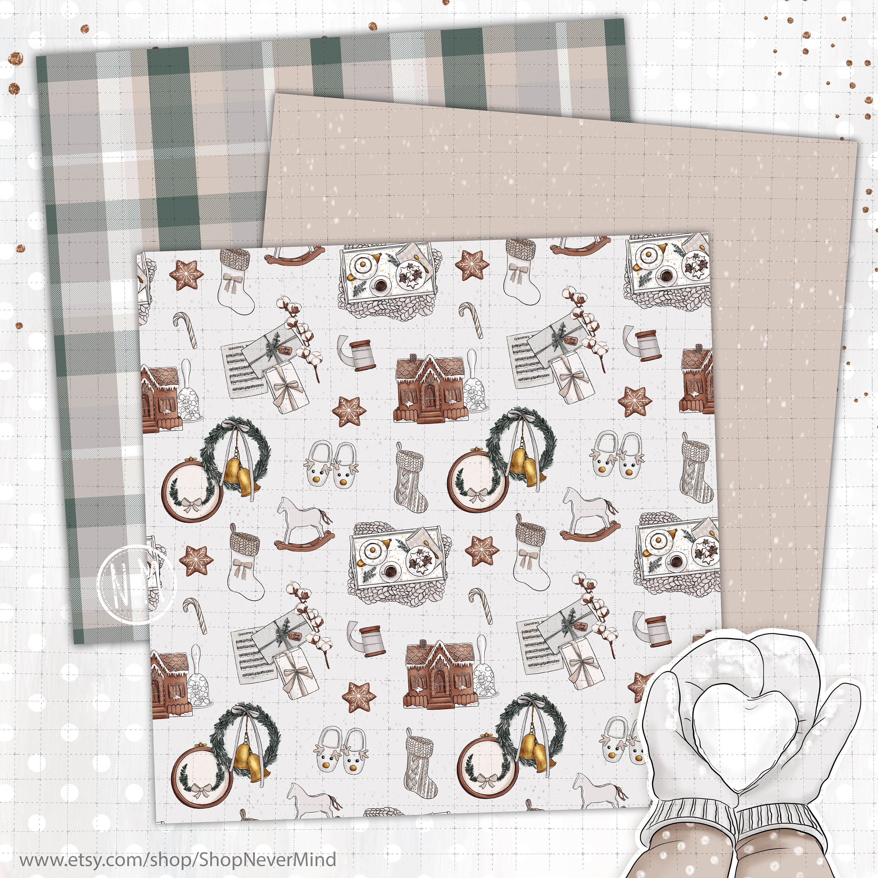 Christmas digital paper pack white christmas digital pattern | Etsy