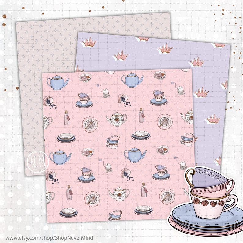Tea Party Digital Paper Pack Pink Tea Party Digital Pattern - Etsy