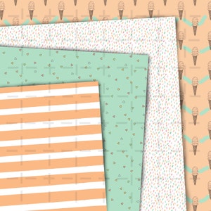 Ice Cream Digital Paper Pack Cute Hand Drawn Ice Cream Digital Pattern ...