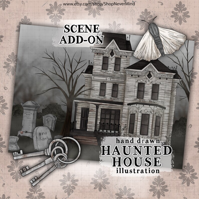 Halloween Scene Illustration Haunted House Scene Commercial | Etsy