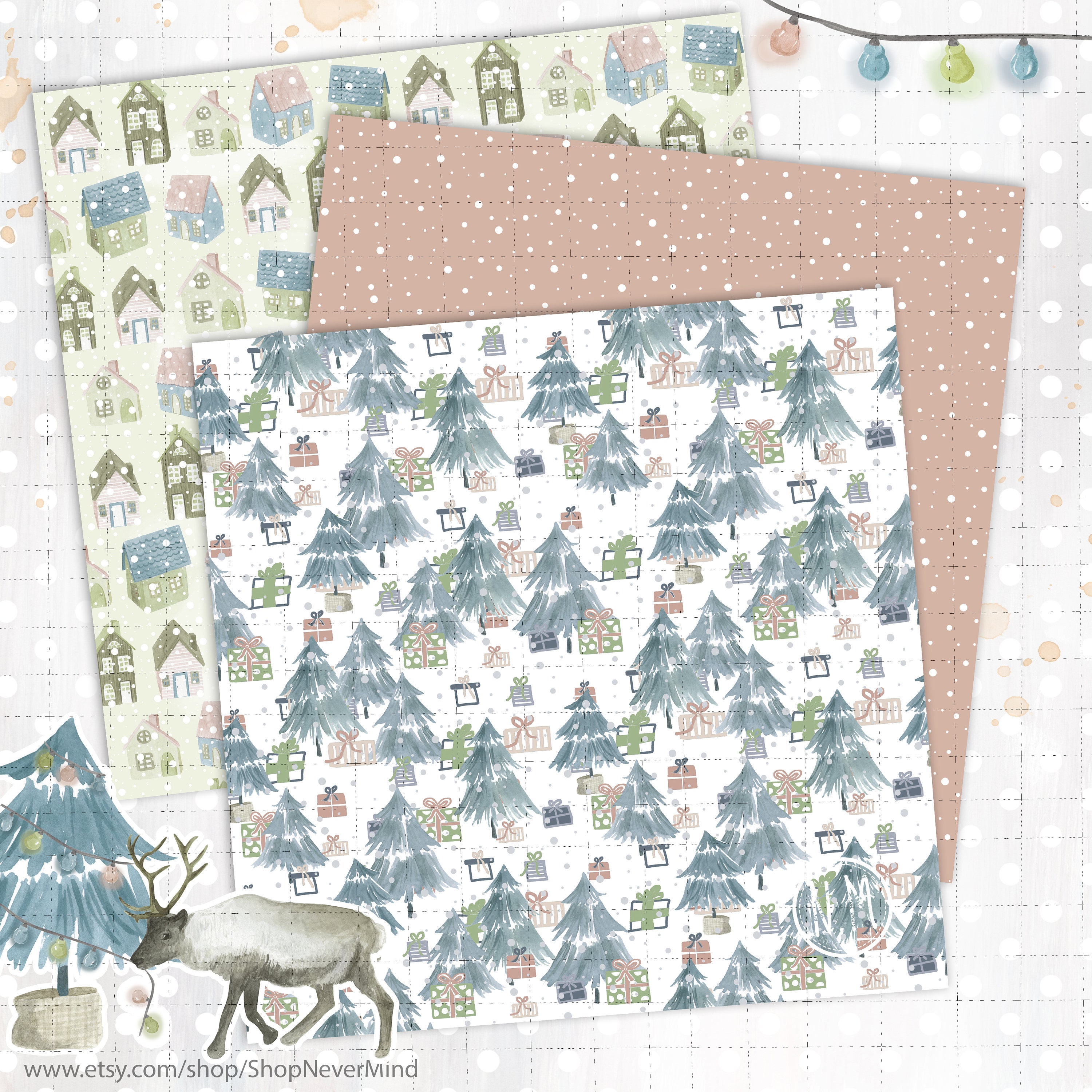 Christmas Paper Pack Commercial Use Winter Snow Digital Paper | Etsy