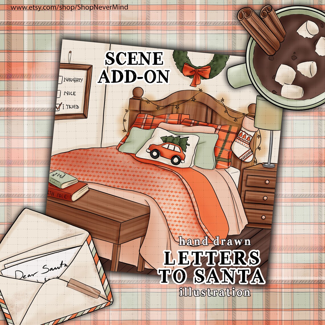 Christmas Scene Illustration Christmas Bedroom Scene Clipart - Etsy