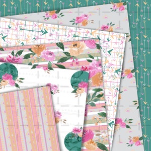 Tribal Flowers Digital Paper Pack Watercolor Aztec Floral Digital ...