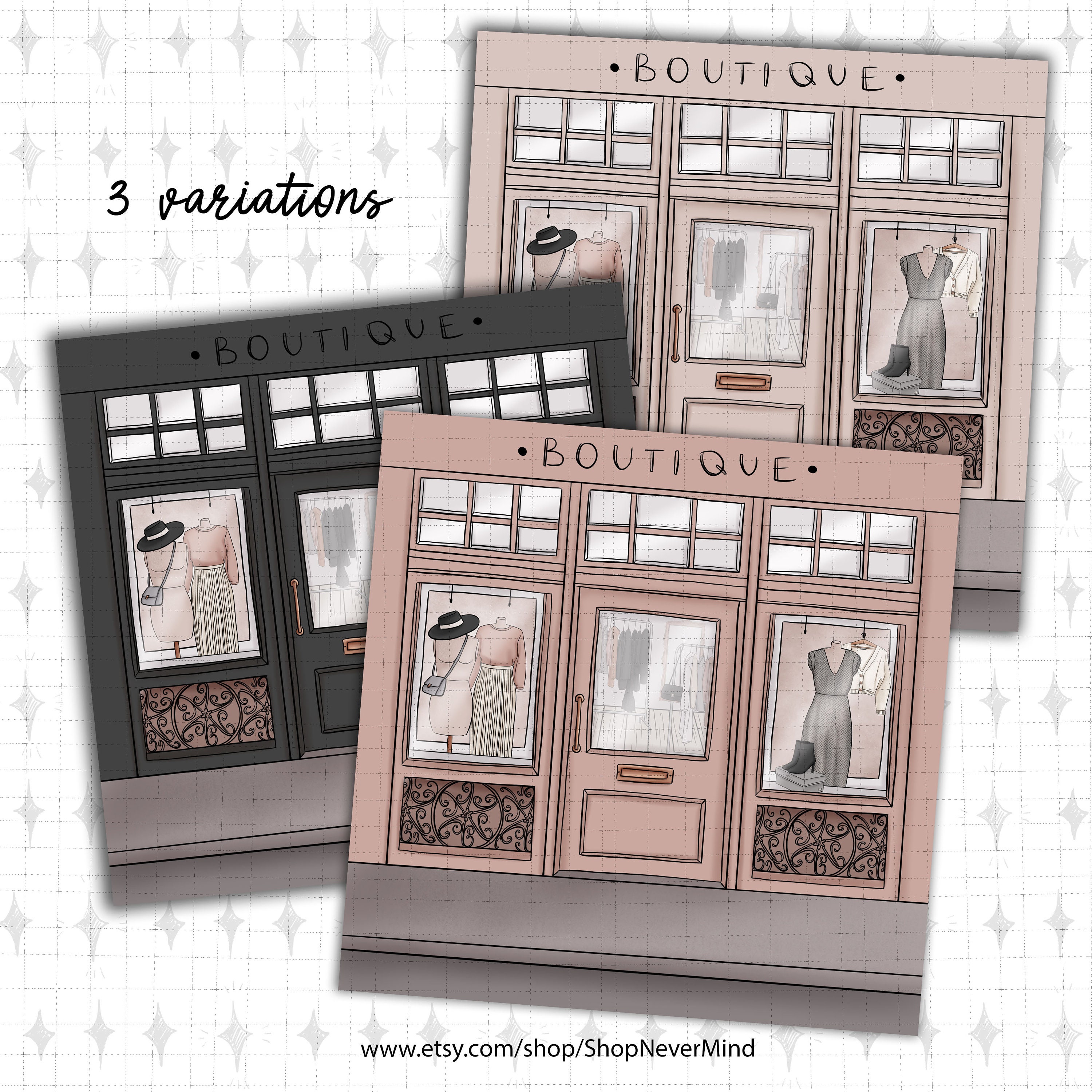 Shopping Scene Illustration Store Window Scene Clipart Commercial Use ...