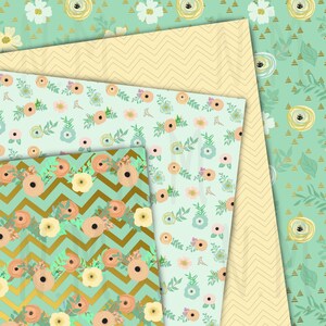 Floral Digital Paper Pack Floral Digital Pattern Pastel Blue Green ...