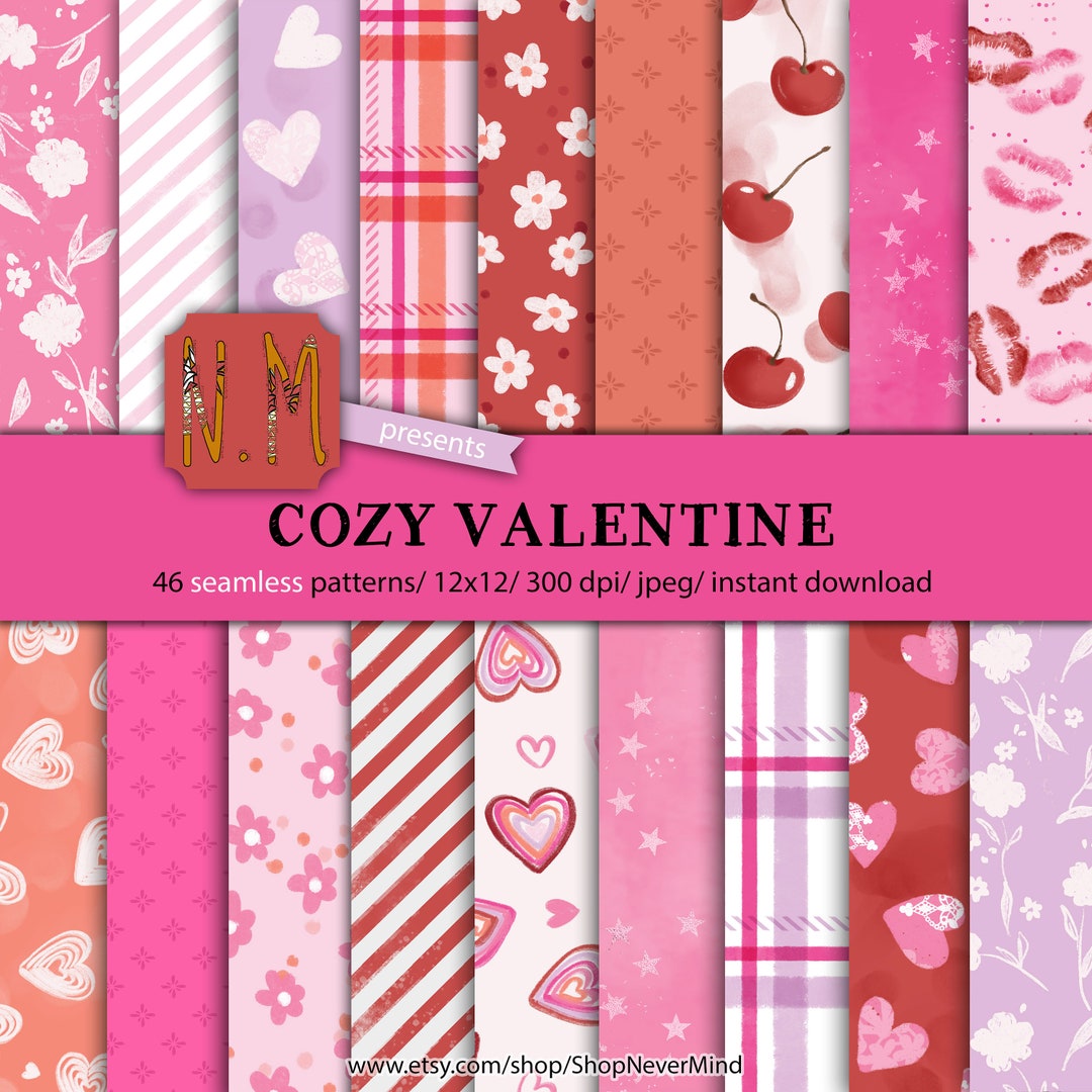 Valentines Day Paper Pack Hot Pink Classic Valentines Day Digital ...