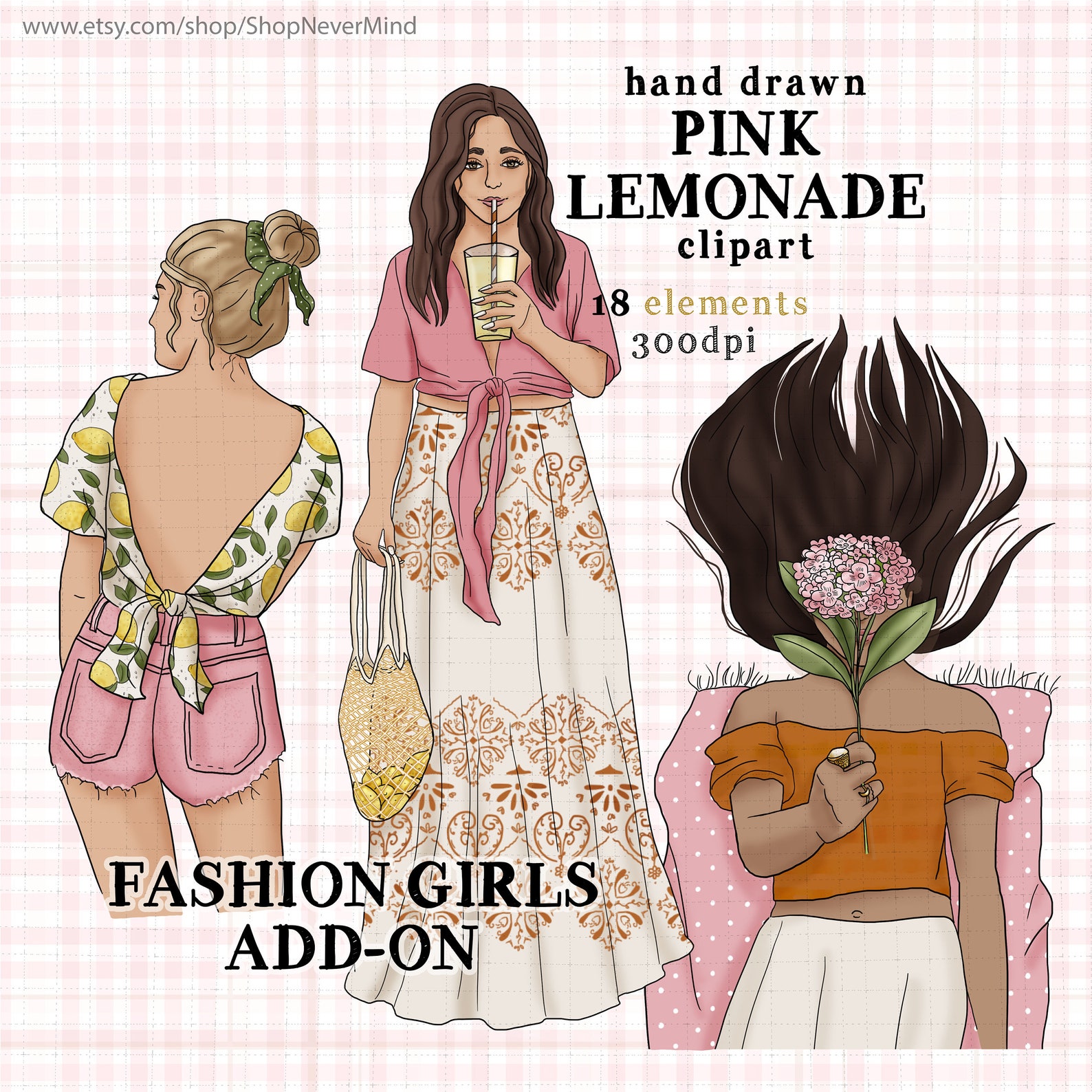 Pink Lemonade clipart kit fashion girls lemonade stand clipart | Etsy