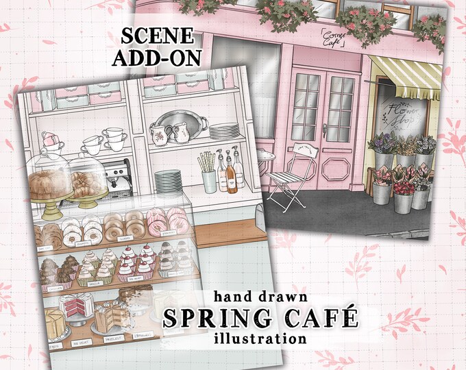 Coffee Shop Illustration Spring Coffee Shop Scene Commercial Use Spring ...