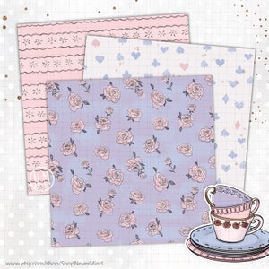 Tea Party Digital Paper Pack Pink Tea Party Digital Pattern Commercial ...