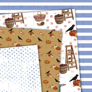 Autumn Digital Paper Pack Watercolor Fall Digital Pattern Orange Brown ...
