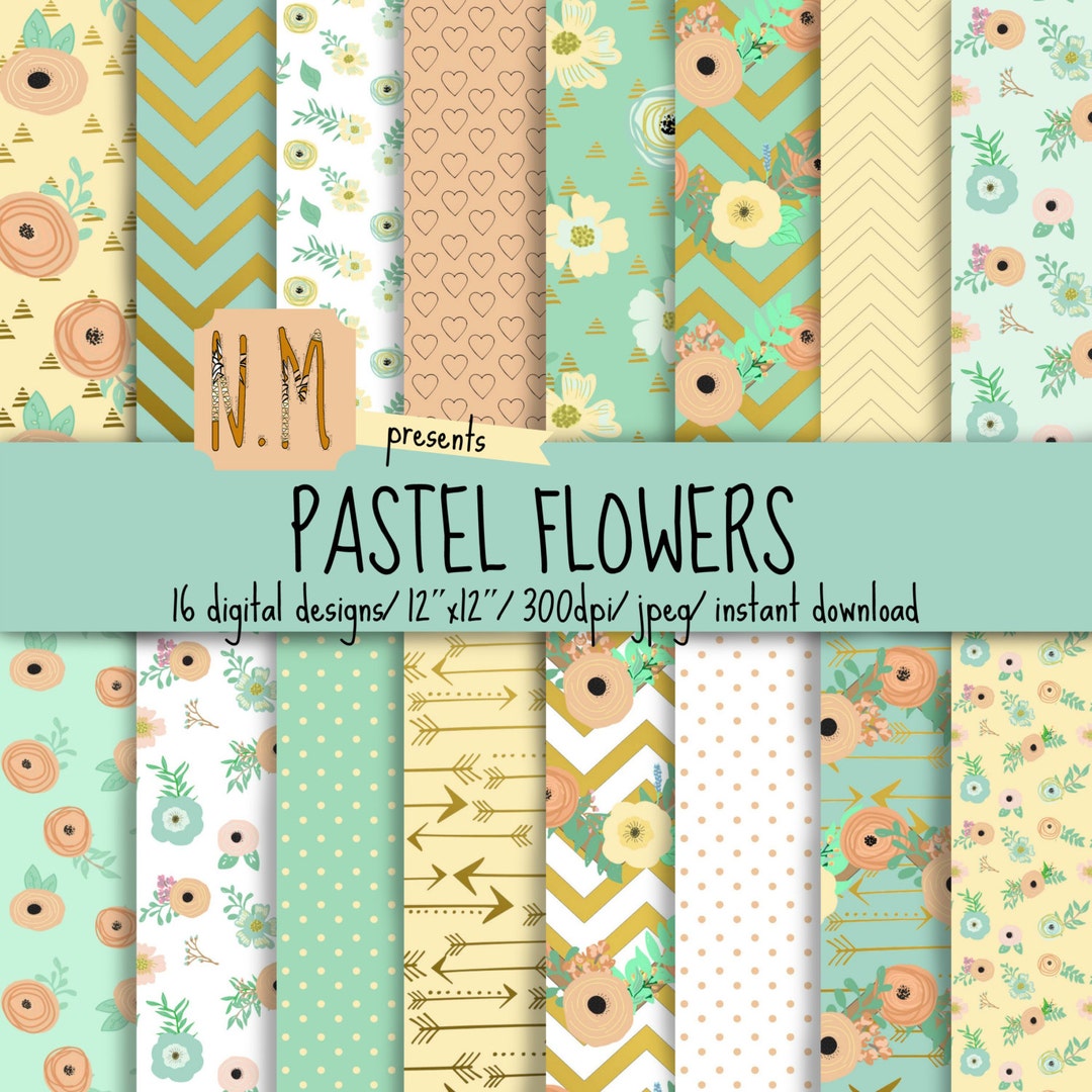 Floral Digital Paper Pack Floral Digital Pattern Pastel Blue Green ...