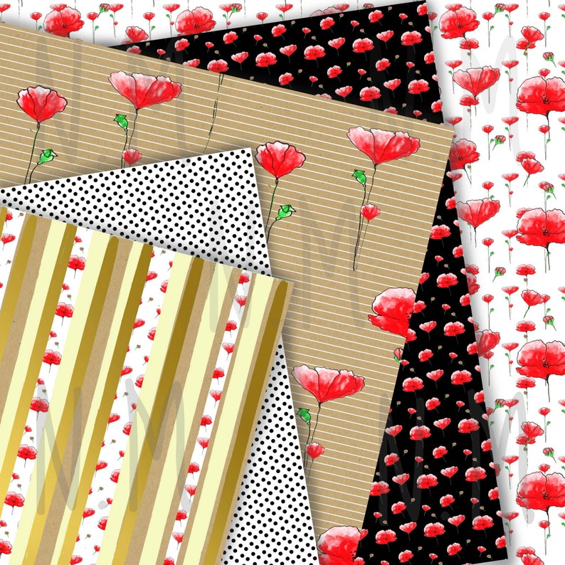 Watercolor Poppies Digital Paper Pack Poppies Digital Pattern | Etsy