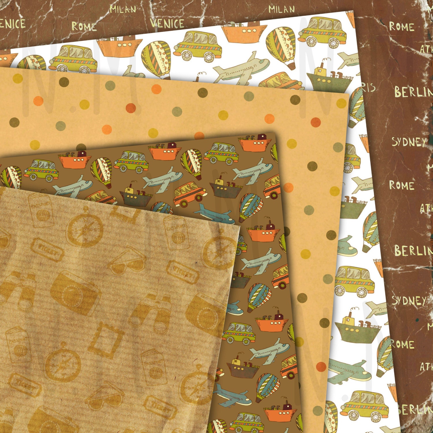 Vintage Travel Digital Paper Pack Travel digital pattern | Etsy