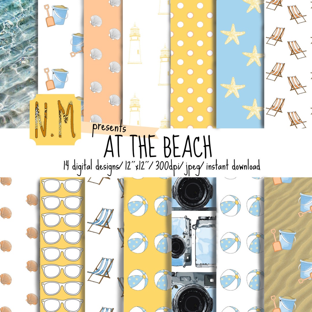 Beach Digital Paper, at the Beach, Colorful Summer Printable Paper With ...
