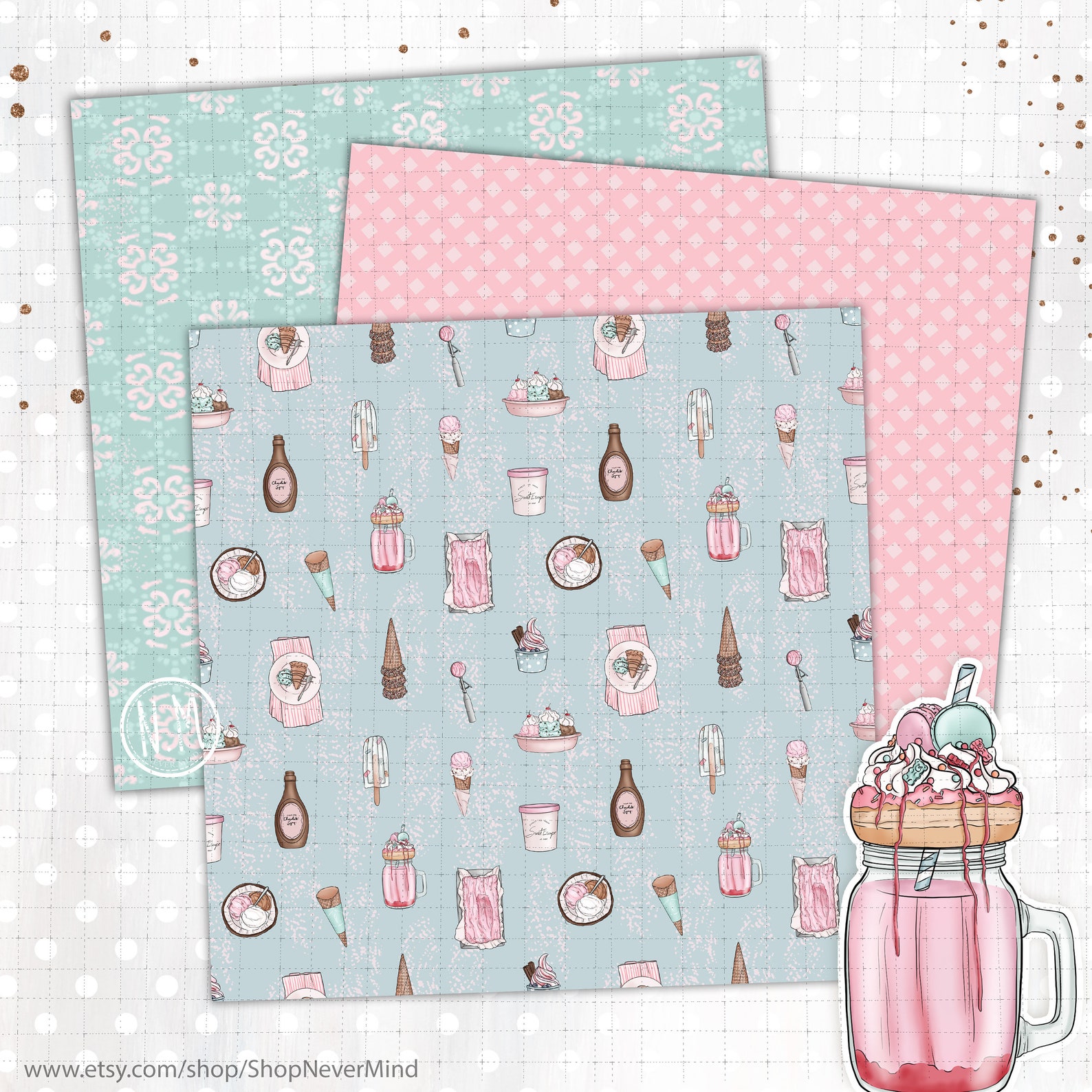 Ice Cream Digital Paper Pack Pink Ice Cream Shop Digital - Etsy