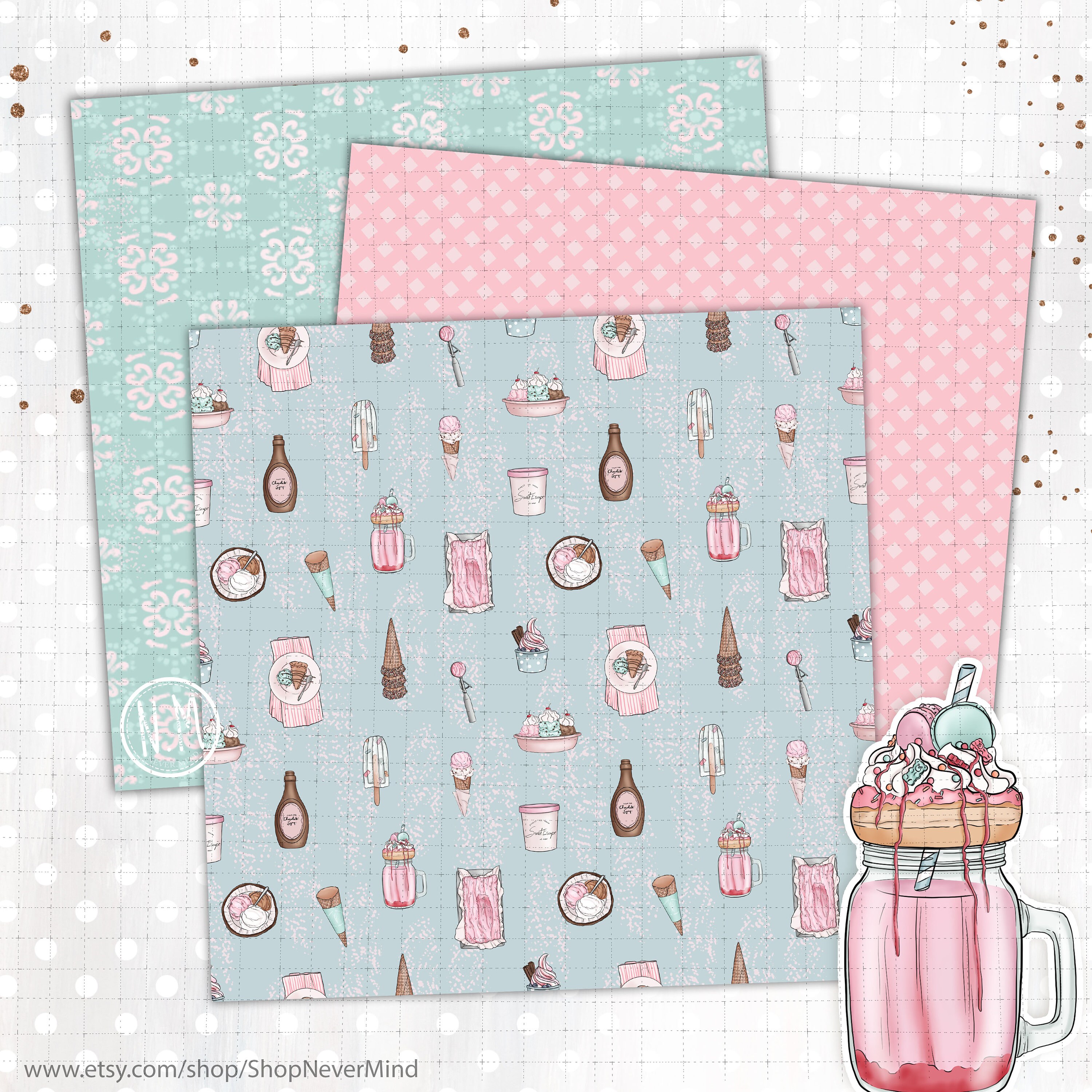 Ice Cream Digital Paper Pack Pink Ice Cream Shop Digital - Etsy