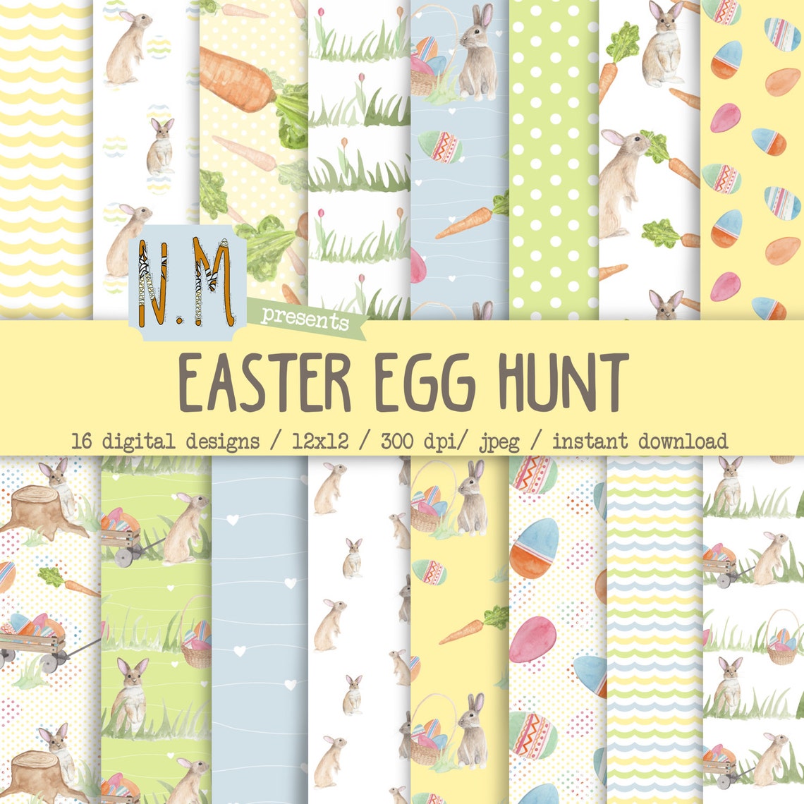 Easter Digital Paper Pack Watercolor Easter Egg Hunt Pattern - Etsy