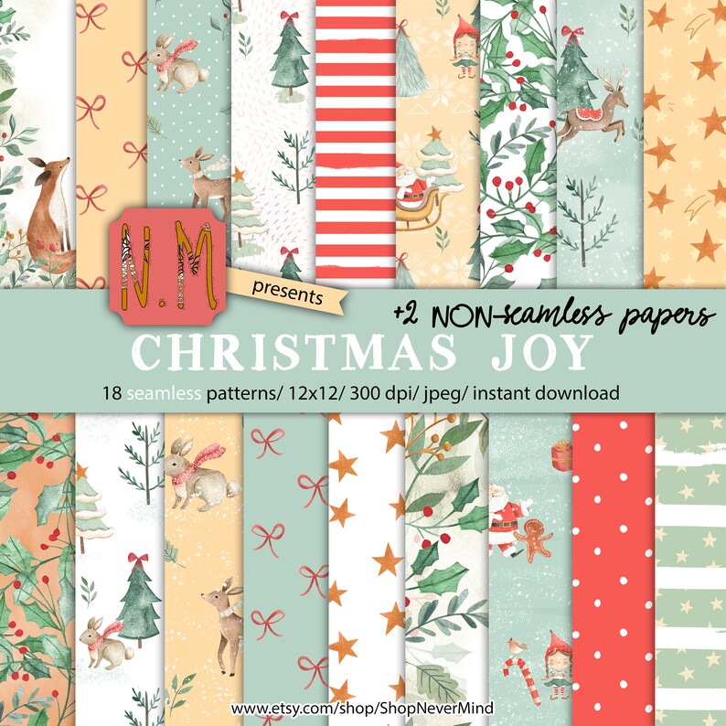 Christmas Digital Paper Pack Commercial Use Christmas Digital | Etsy