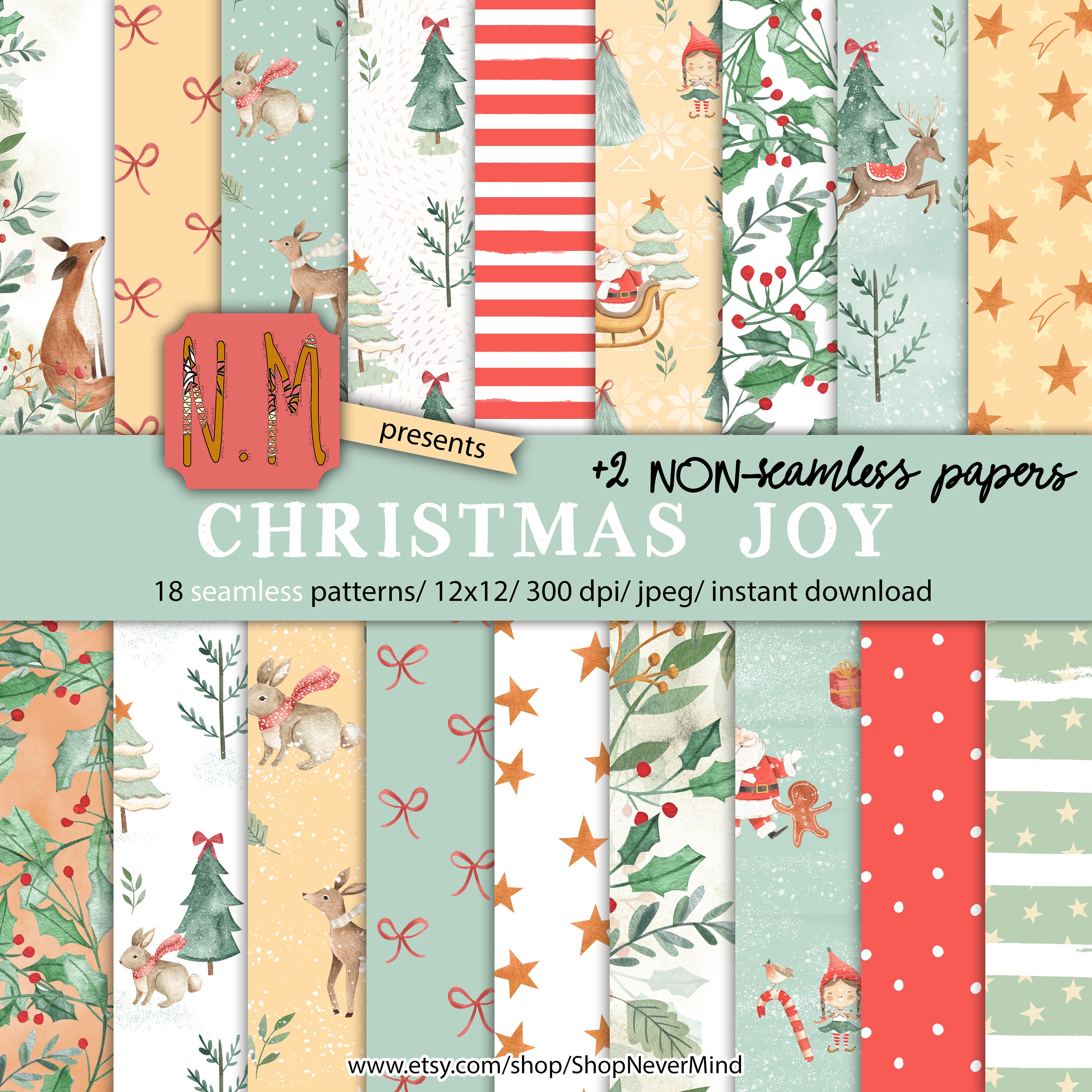 Christmas Digital Paper Pack Commercial Use Christmas Digital | Etsy