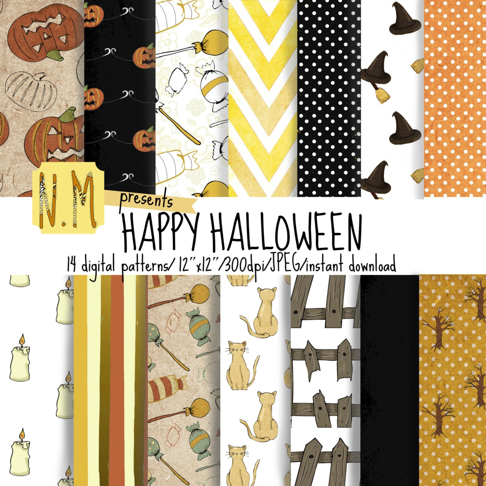 Halloween Digital Paper Happy Halloween Paper Pack Halloween - Etsy