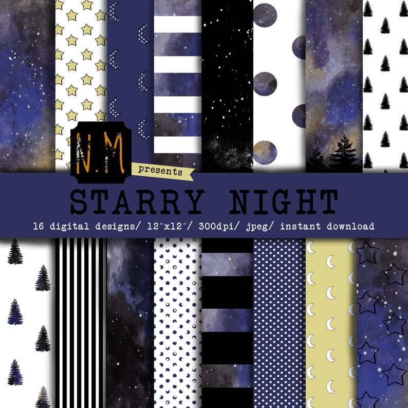 Starry Night Digital Paper Pack Stargazing Digital Pattern - Etsy
