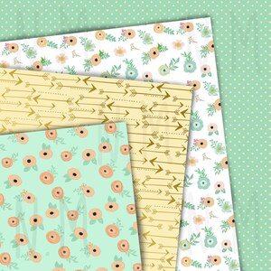 Floral Digital Paper Pack Floral Digital Pattern Pastel Blue Green ...