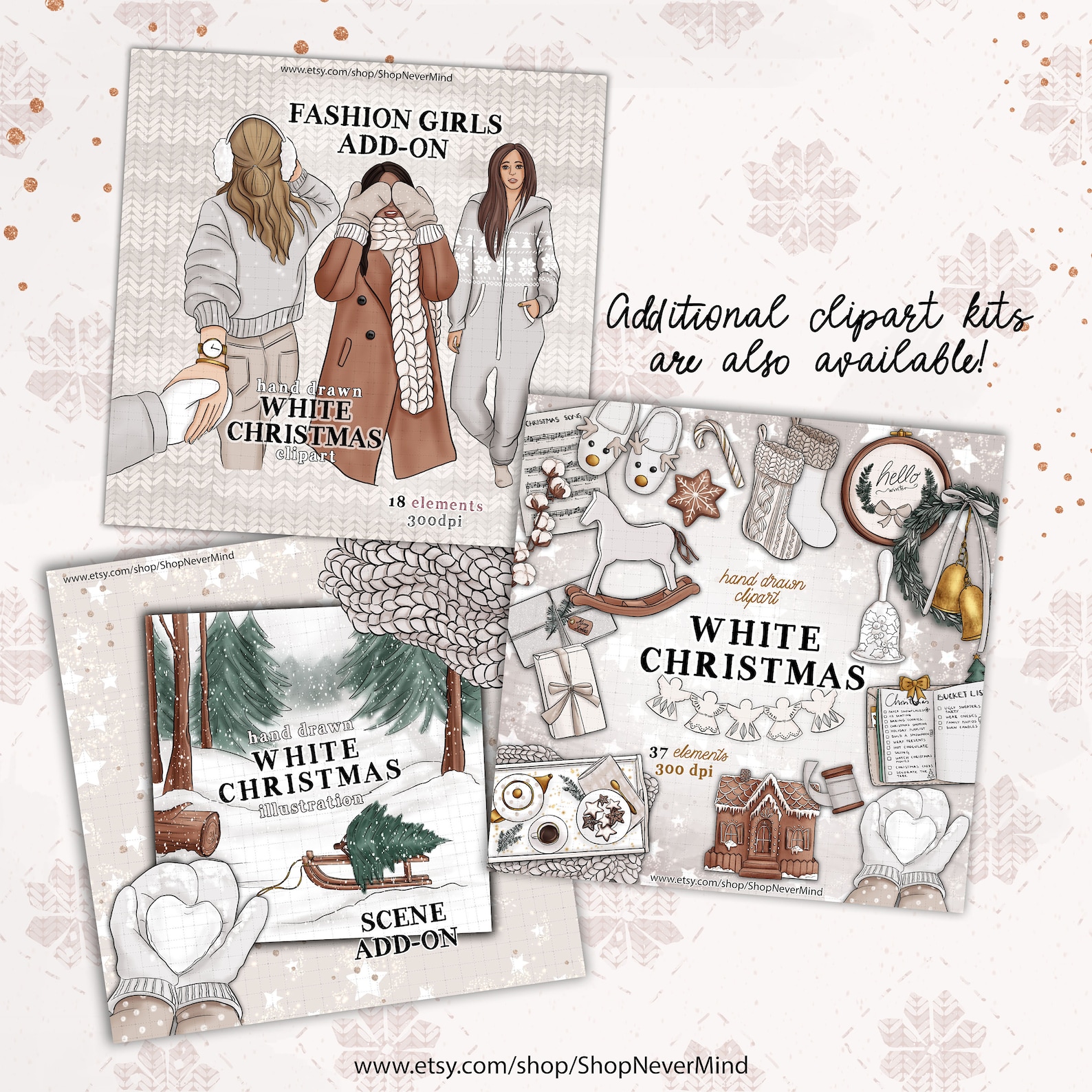 Christmas digital paper pack white christmas digital pattern | Etsy