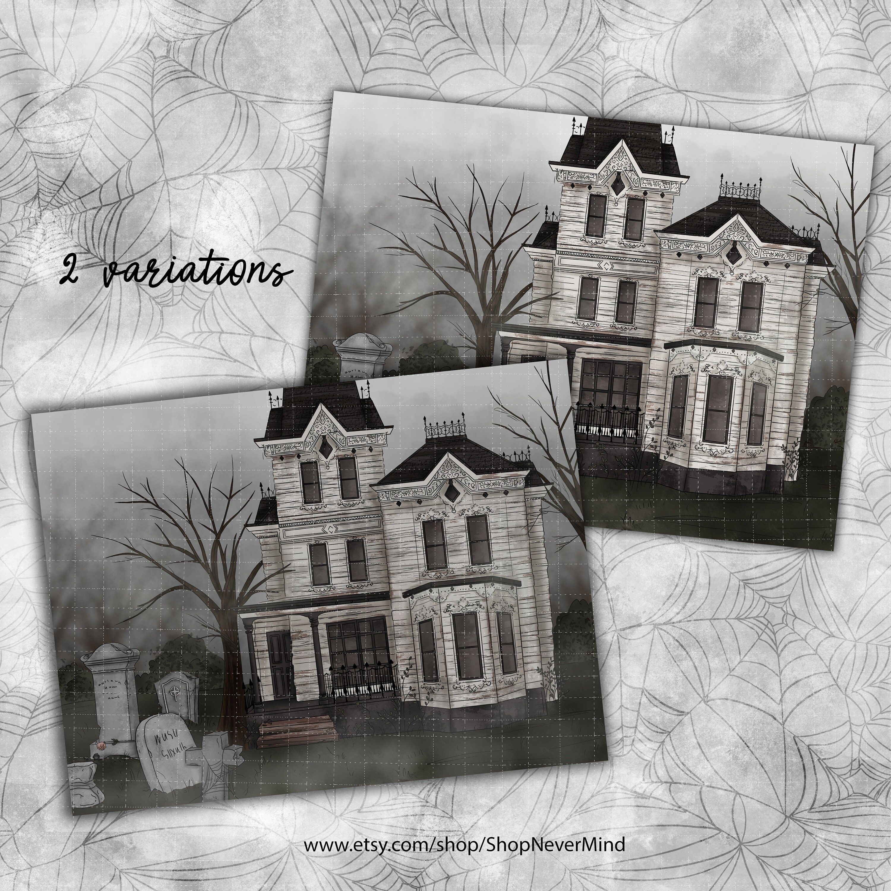 Halloween Scene Illustration Haunted House Scene Commercial - Etsy