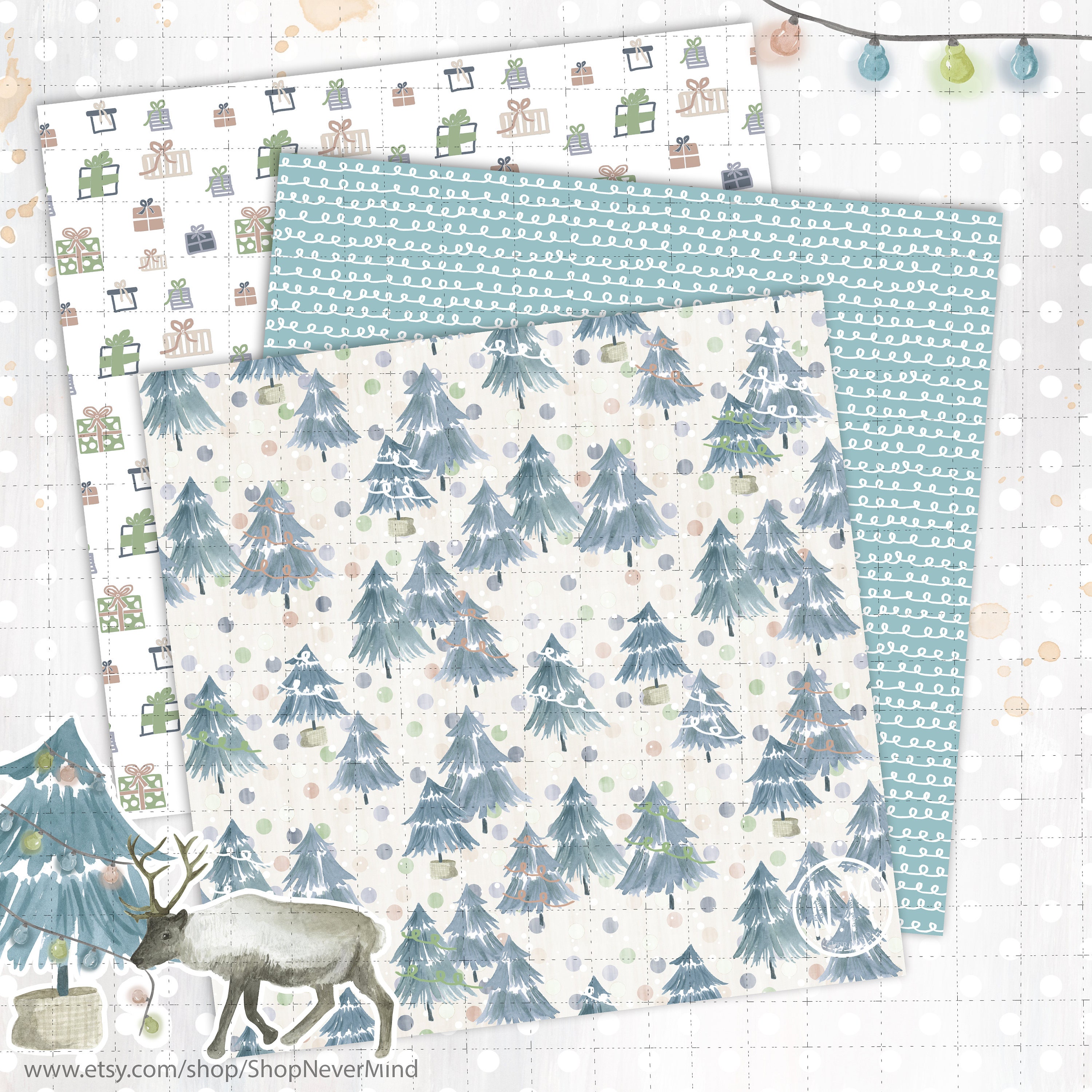 Christmas Paper Pack Commercial Use Winter Snow Digital Paper | Etsy