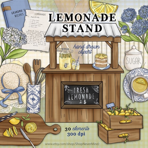 Lemonade Clipart Kit Lemonade Stand Digital Clip Art - Etsy