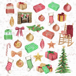 Christmas Clipart Set Watercolor Classic Christmas Clip Art Elements ...