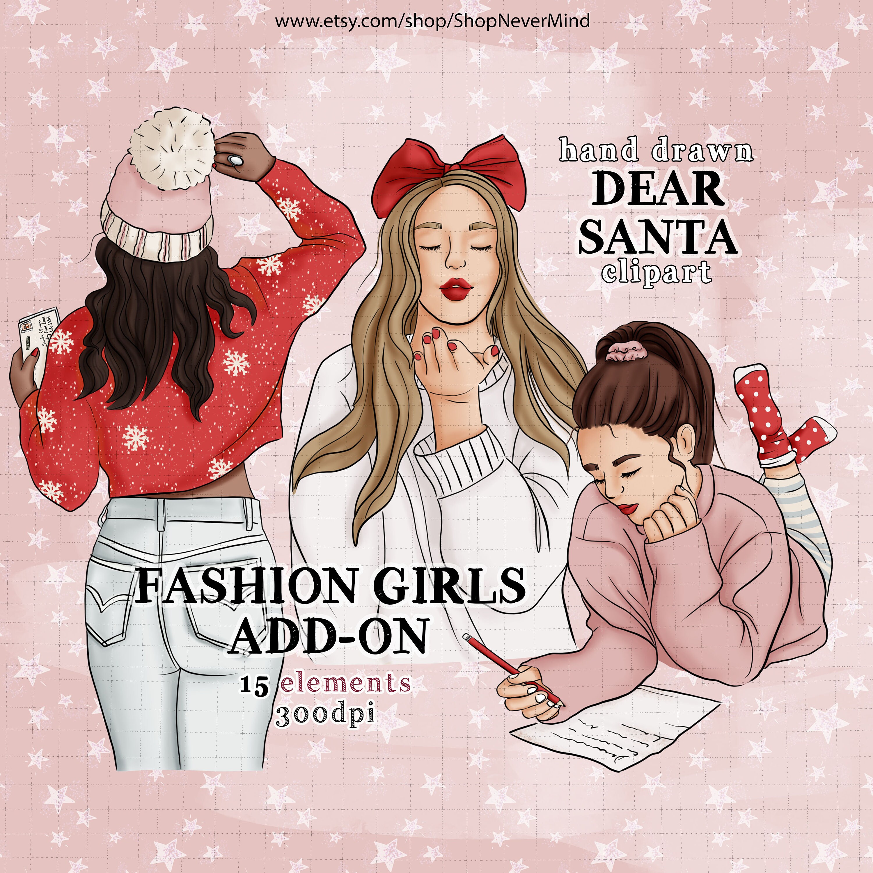 Christmas Fashion Girls Clipart Kit Dear Santa Commercial Use - Etsy