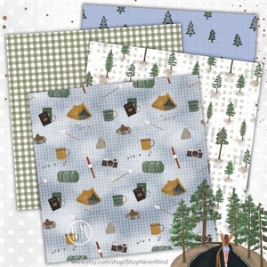Camping Digital Paper Pack Camping Trip Forest Paper Pattern Commercial ...