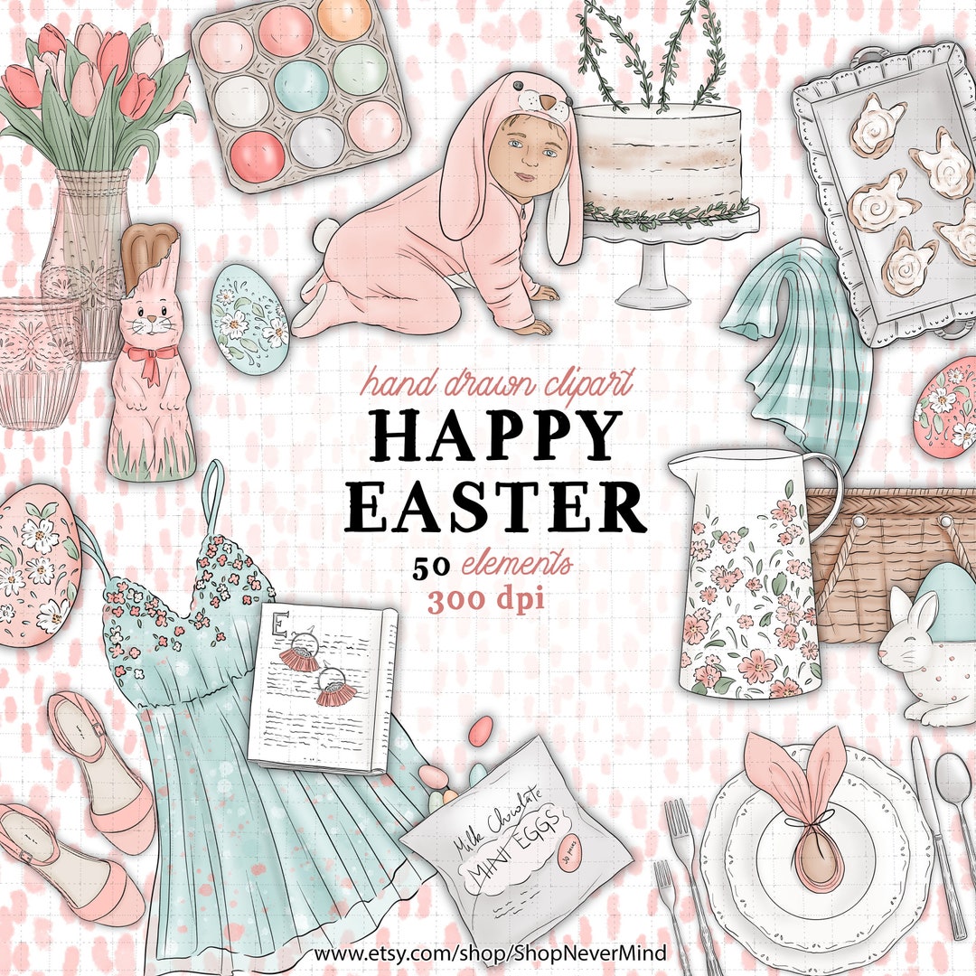 Easter Clipart Kit Commercial Use Pastel Spring Clipart Pastel Pink ...