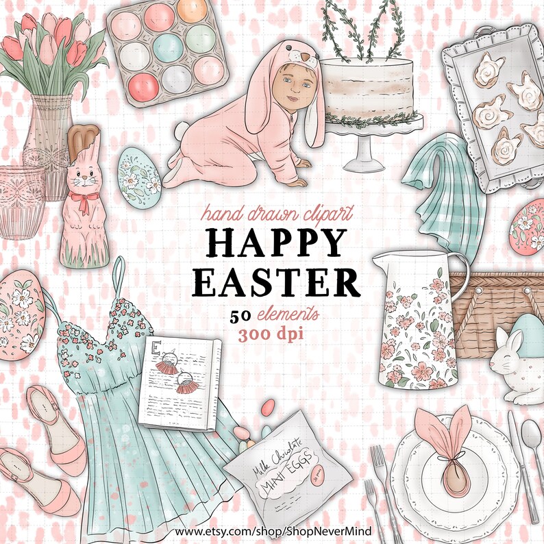 Easter Clipart Kit Commercial Use Pastel Spring Clipart Pastel Pink ...