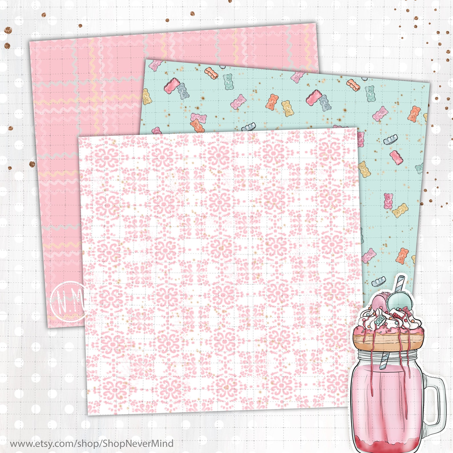 Ice Cream Digital Paper Pack Pink Ice Cream Shop Digital - Etsy