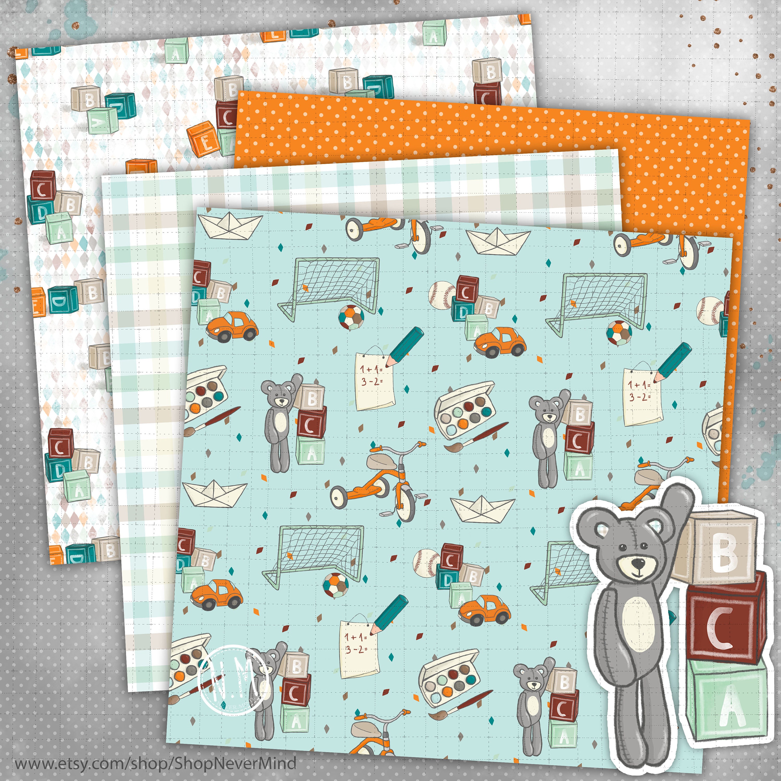 Baby Boy Digital Paper Pack Nursery Baby Shower Digital - Etsy
