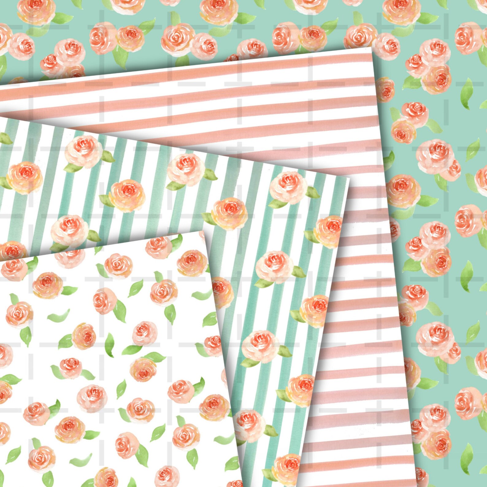 Watercolor Roses Digital Paper Pack Hand Drawn Watercolor | Etsy