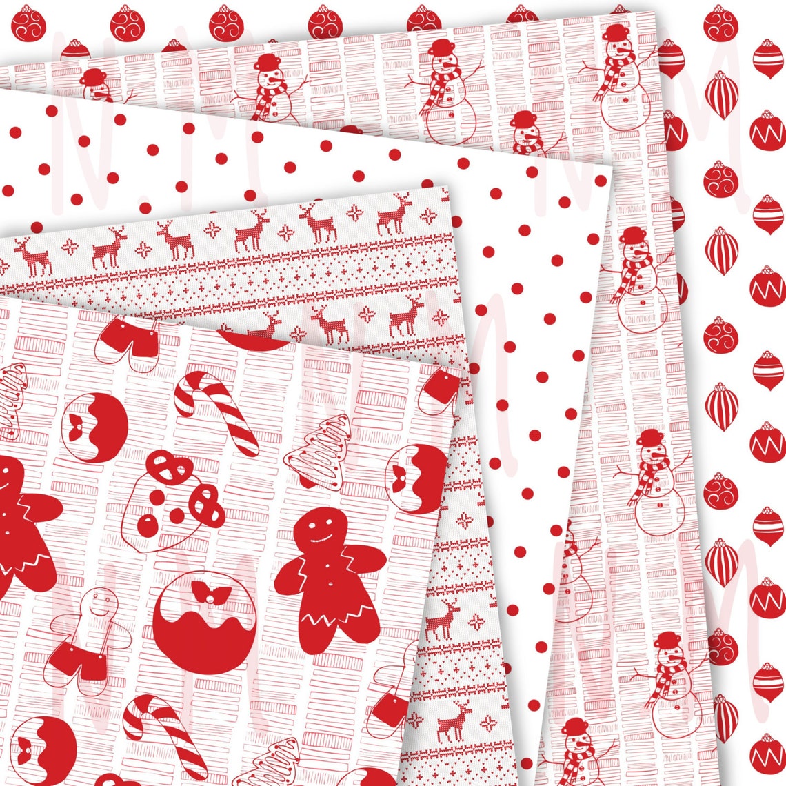 Red and White Christmas Digital Paper Pack Christmas Digital - Etsy