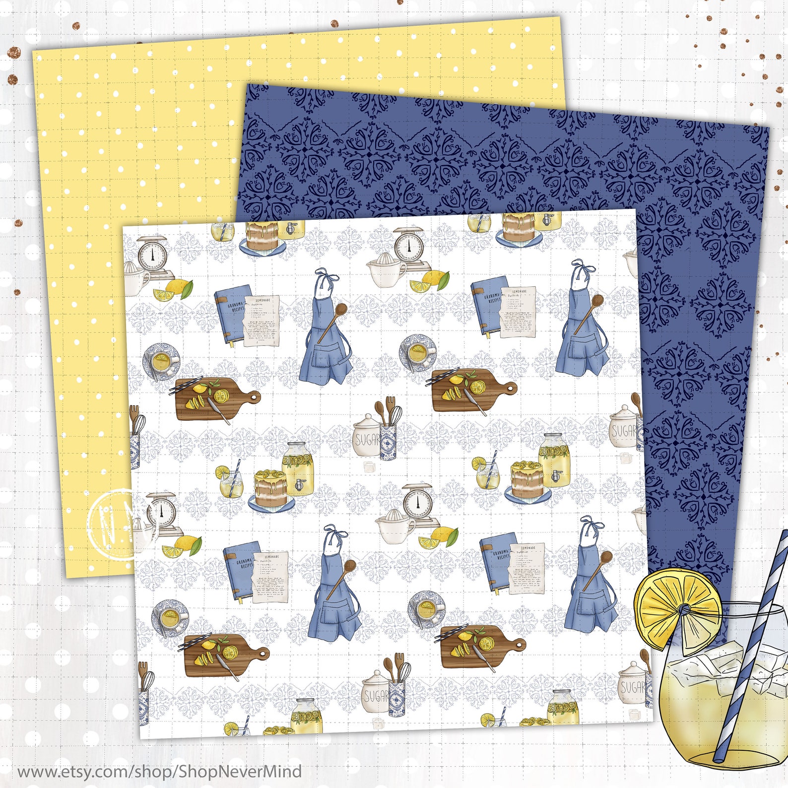 Lemonade Digital Paper Pack Lemonade Stand Digital Pattern Boho Summer ...