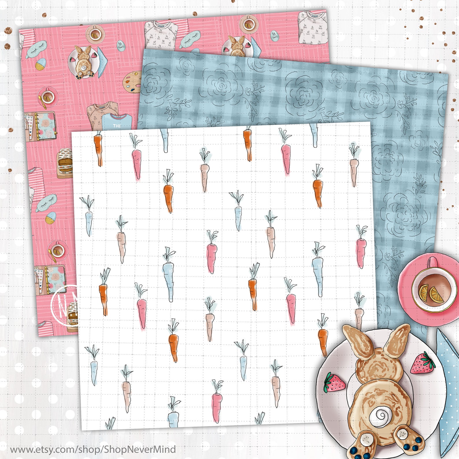Easter Digital Paper Pack Easter Bunny Digital Pattern Commercial Use ...